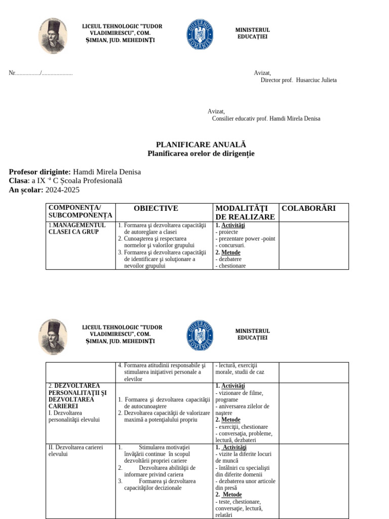 Planificare Dirigentie | PDF