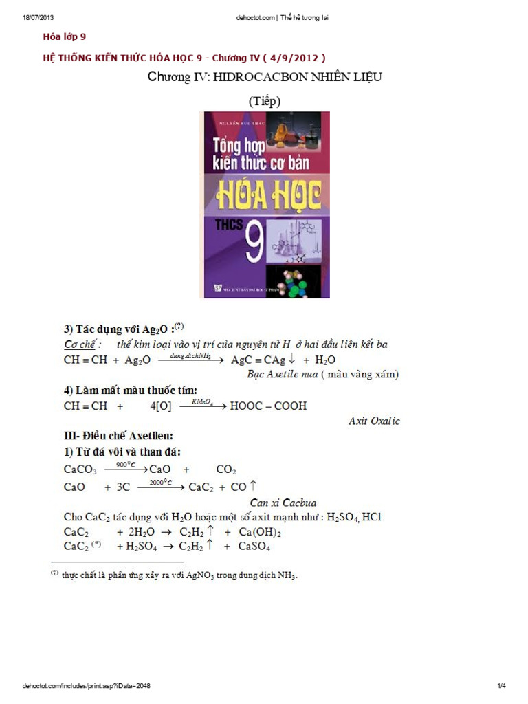 Ương Iv: Hidrocacbon Nhiên Liệu (Tiếp) : Hóa lớp 9 Hệ Thống Kiến Thức Hóa Học 9 - Chương Iv (4/9 ...
