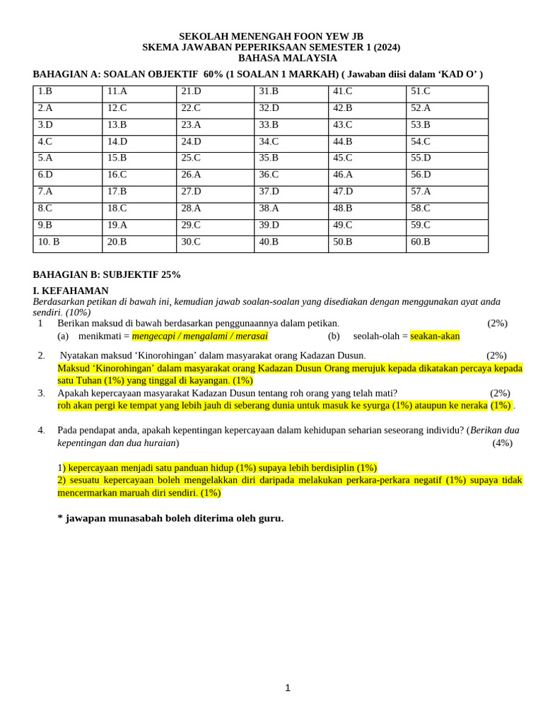 Skema Jawaban Peperiksaan TMR 3 2024 1 2 1 | PDF