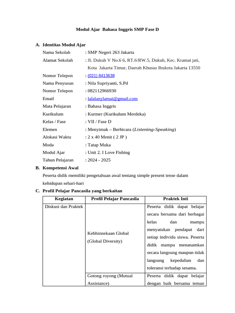 MODUL AJAR KELAS 7 supervisi simple present tense | PDF