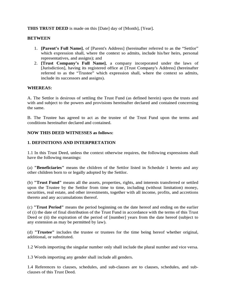 Template Trust Deed | PDF