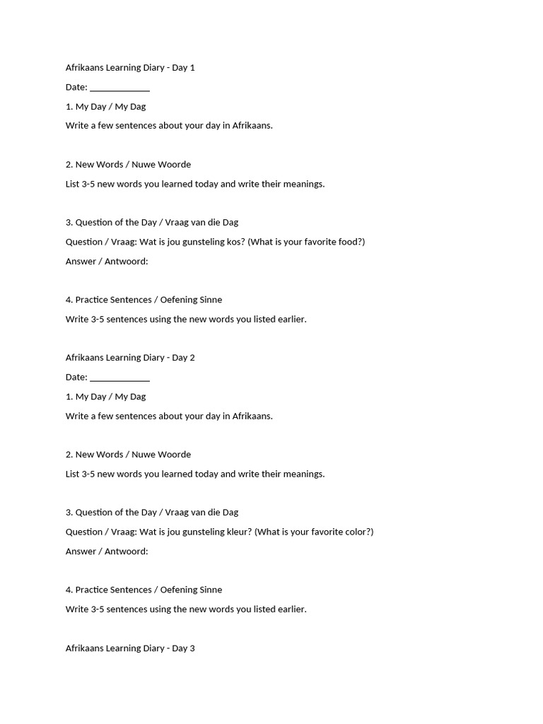 Afrikaans Diary | PDF
