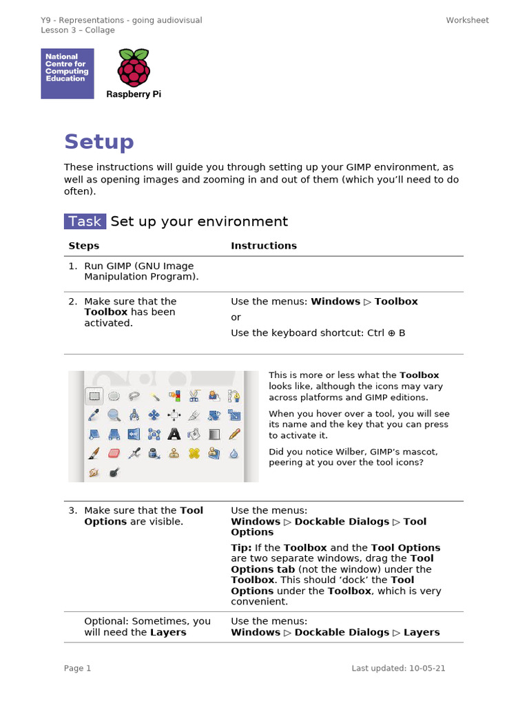 A1 Worksheet - Setup - Image editing | PDF