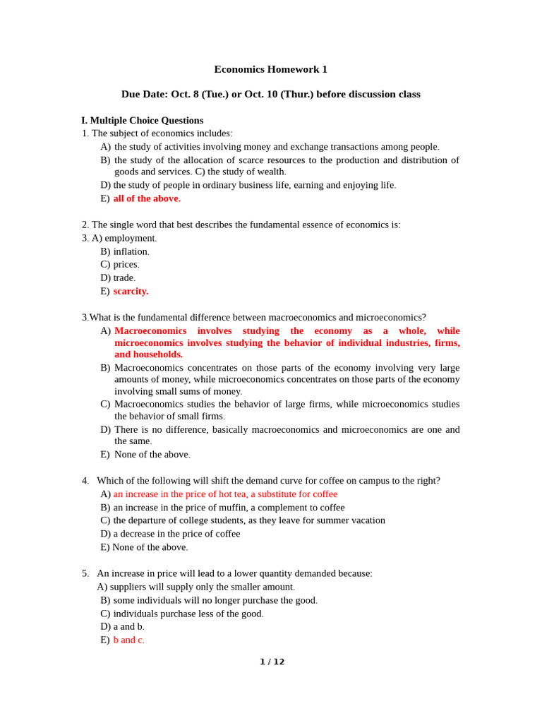 Homework - 1 - Economics | PDF