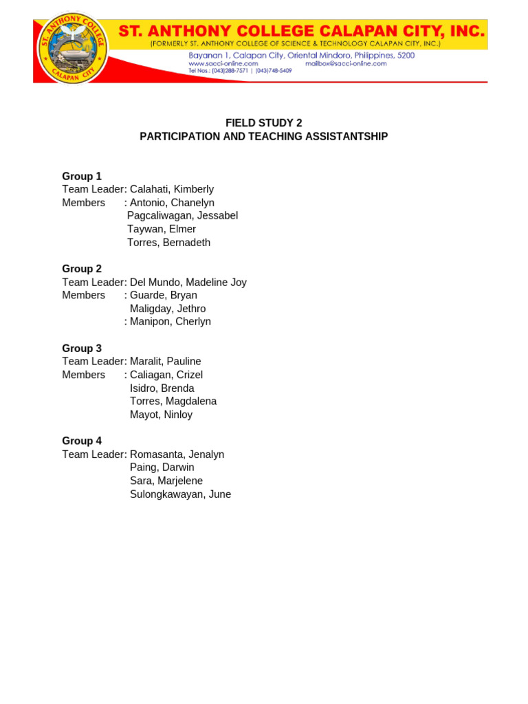 FIELD STUDY 1 MEMBERS | PDF FIELD STUDY 1 MEMBERS | PDF