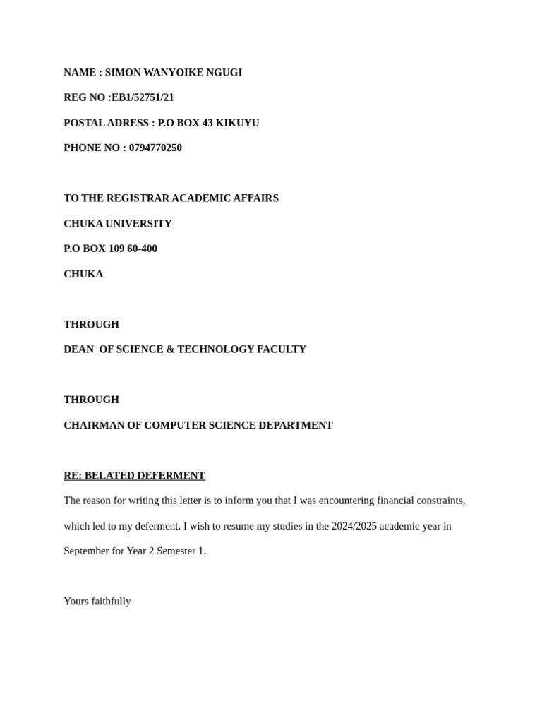 Deferment Letter | PDF