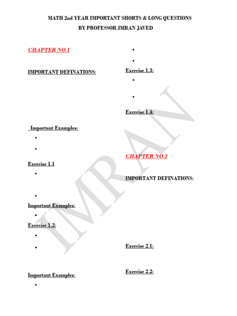 Math 2nd Year Important Pdf