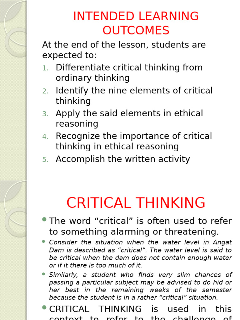 Notes On Critical Thinking | PDF