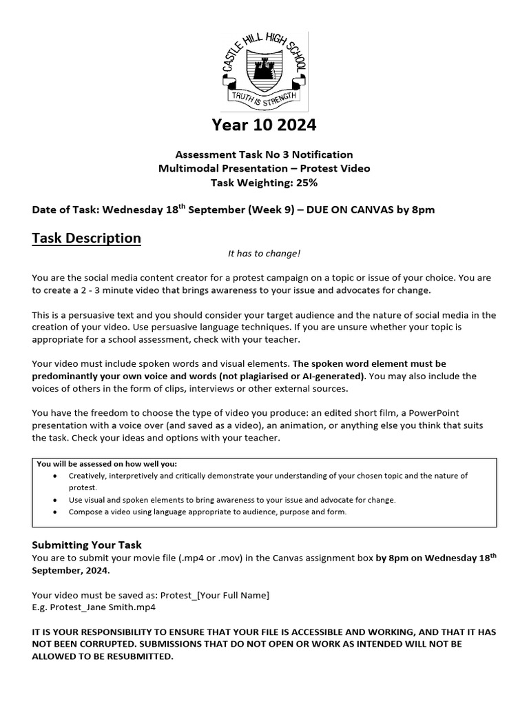 Year 10 Task 3 - 2024 Multimodal Presentation | PDF