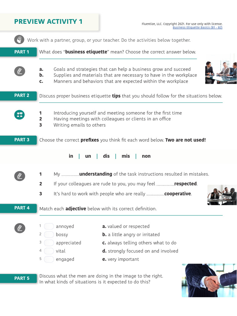 Business Etiquette (Student B1-B2) | PDF