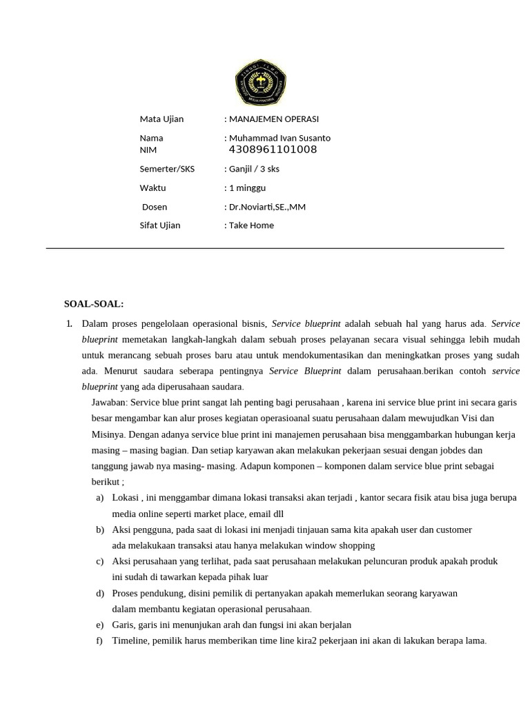 Jawaban UAS Manajemen Operasi Dan Produksi M Ivan Susanto | PDF