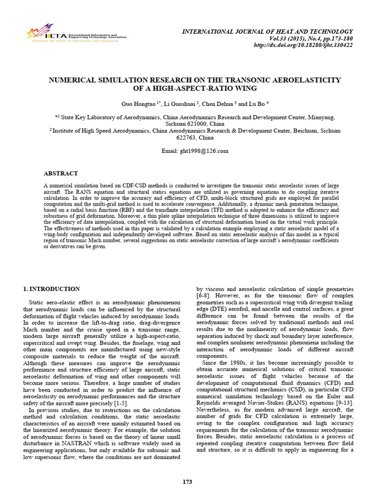 Numerical Simulation Research On The Transonic Aeroelasticity of A High-Aspect-Ratio Wing | PDF