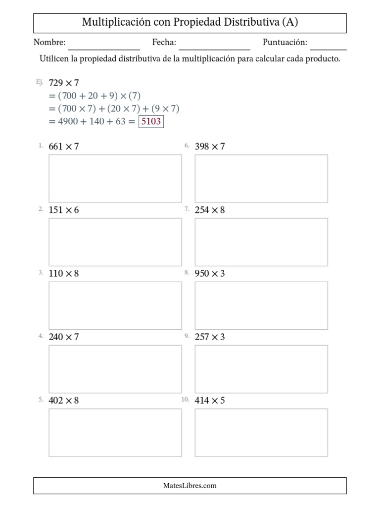 Hojas de Ejercicios de Multiplicación Larga - Multiplicar Números de 3 ...