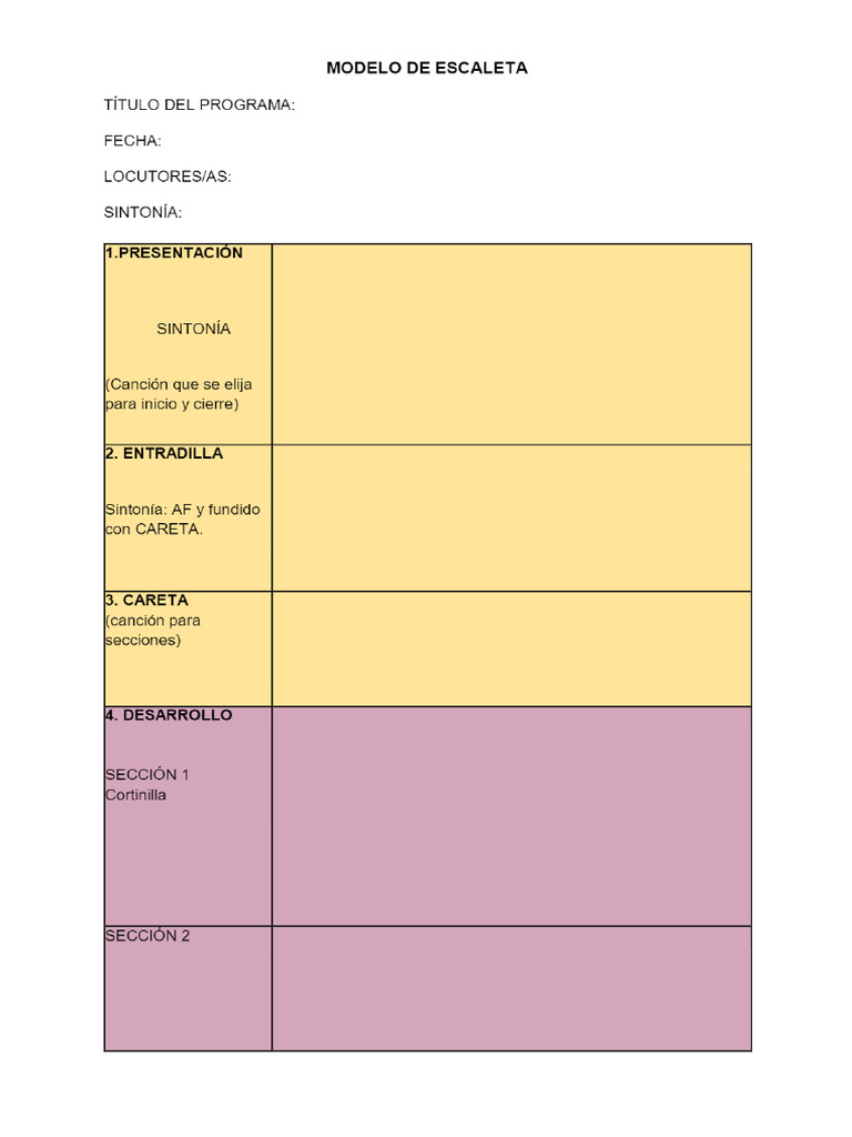 Modelo de Escaleta para Programa de Radio - Mediateca de EducaMadrid | PDF