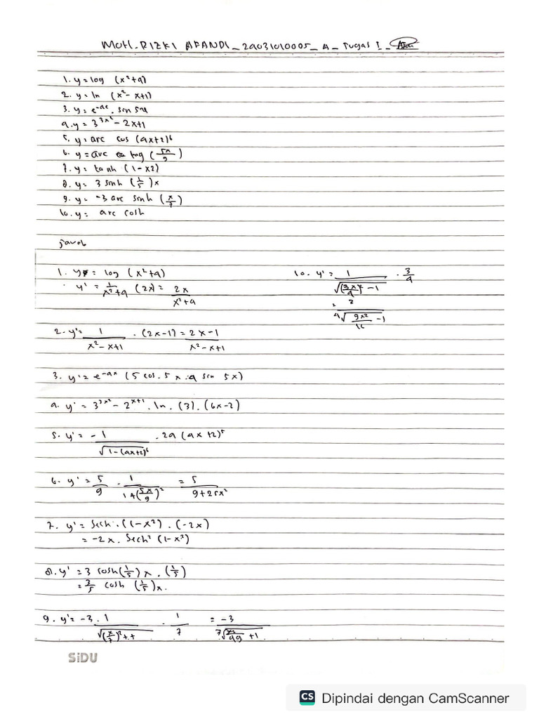 Tugas Kalkulus 1 - A - 24031010005 - Moh Rizki Afandi | PDF