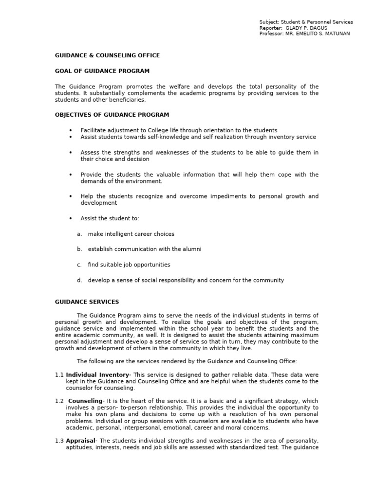 GUIDANCE & Counseling | PDF