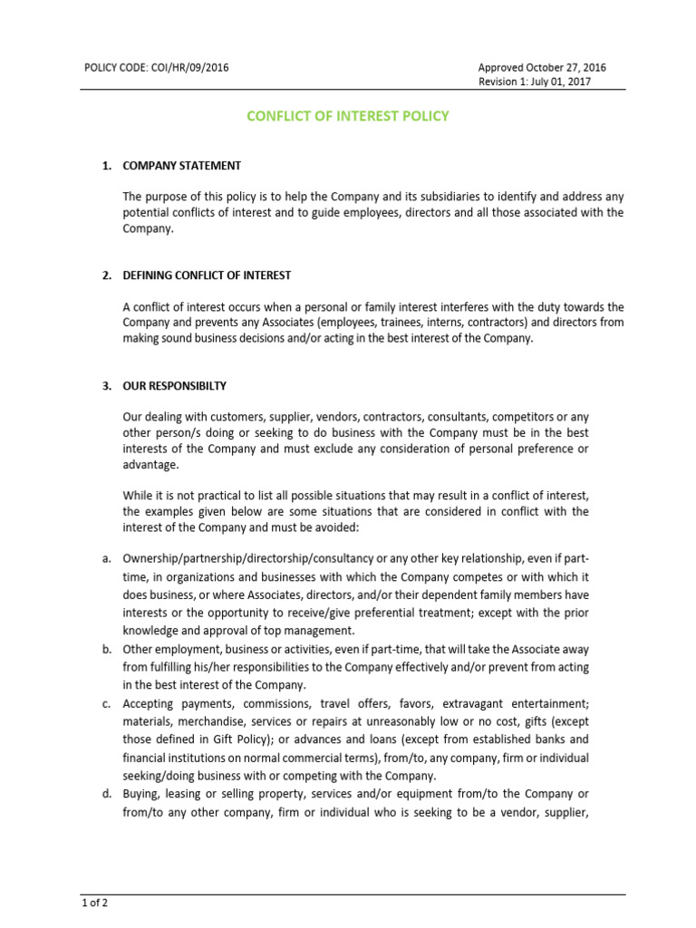 Conflict of Interest Policy | PDF