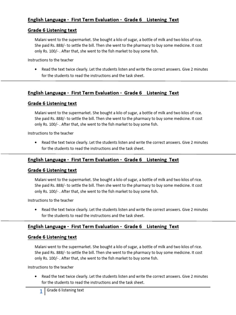 Grade 6 Listening | PDF