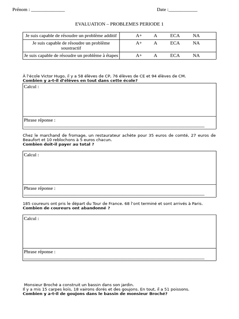Problèmes CM1 P 1 | PDF