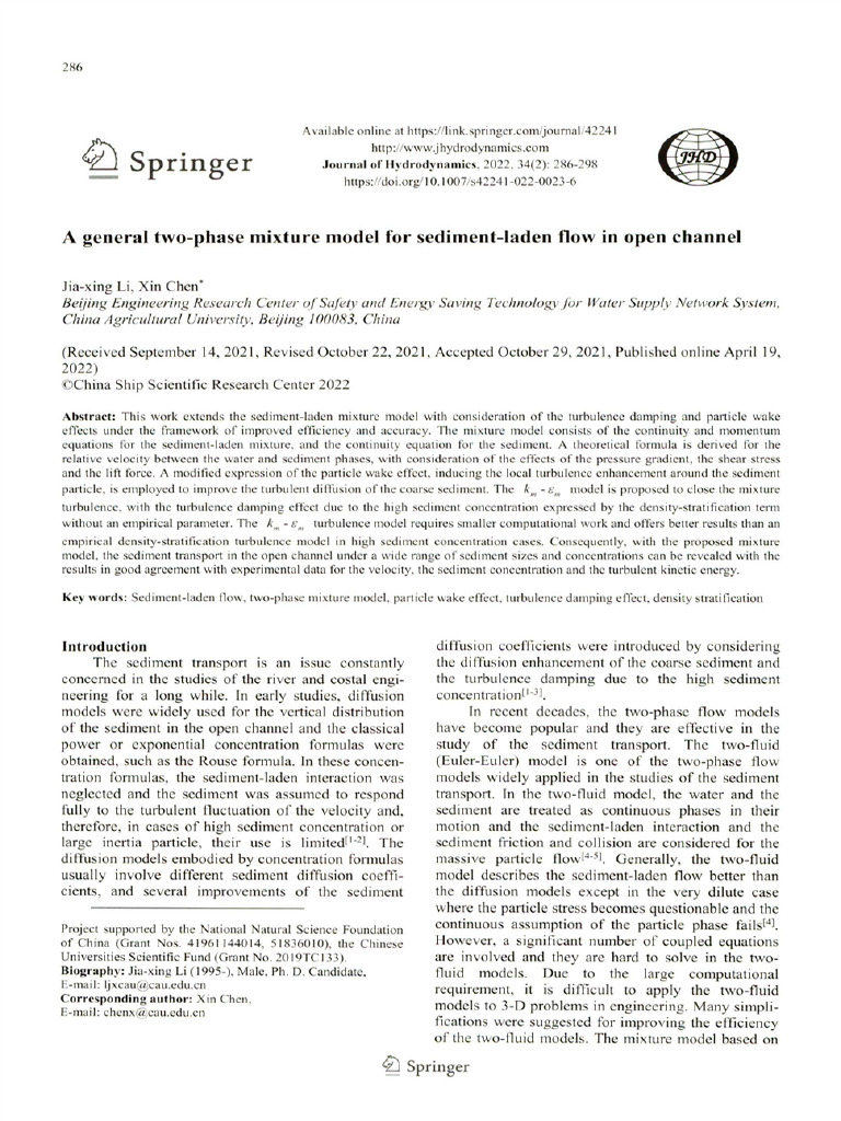 A General Two-Phase Mixture Model For Sediment-Lad | PDF