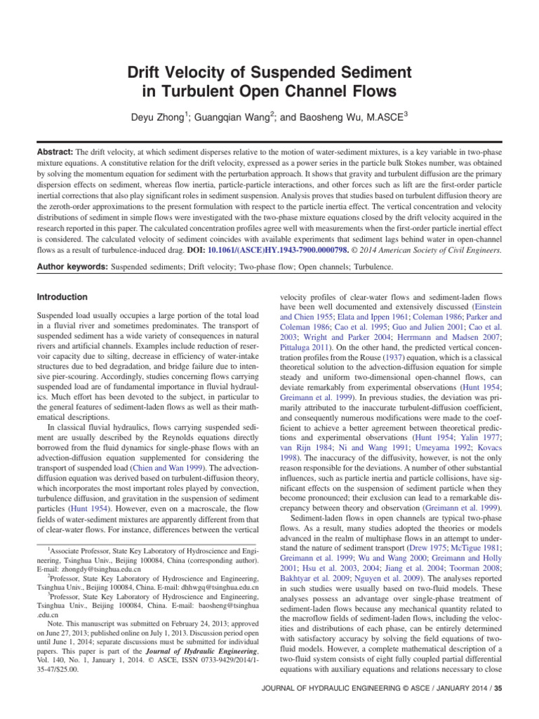 (Key) Drift Velocity of Suspended Sediment in Turbulent | PDF