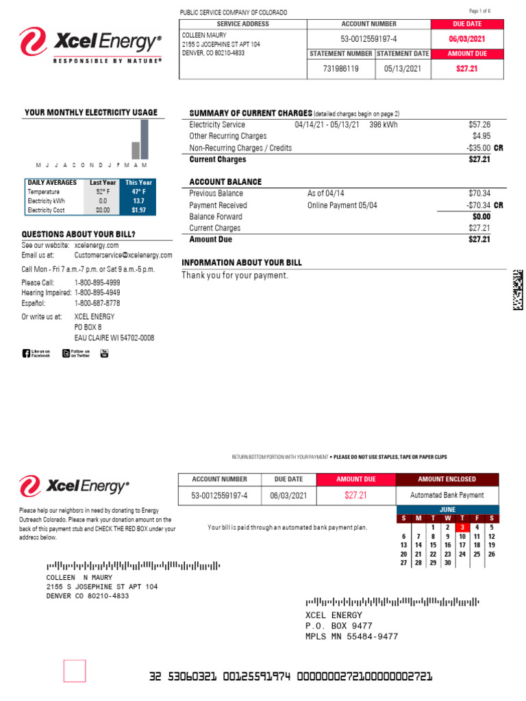 Xcel Bill PDF | PDF