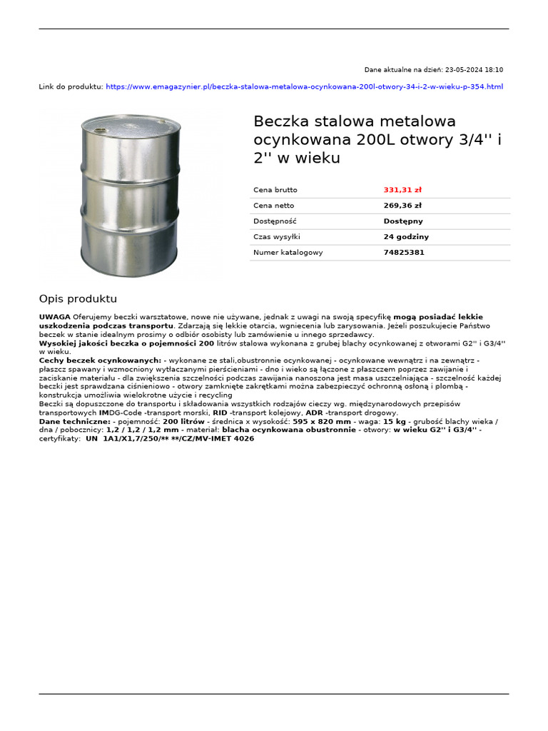 Beczka-Stalowa-Metalowa-Ocynkowana-200l-Otwory-34-I-2-W-Wieku 2 | PDF