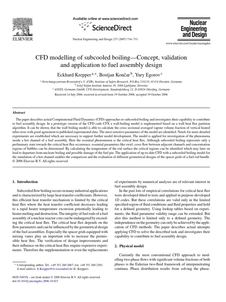 CFD Modelling of Subcooled Boiling-Concept, Validation | PDF