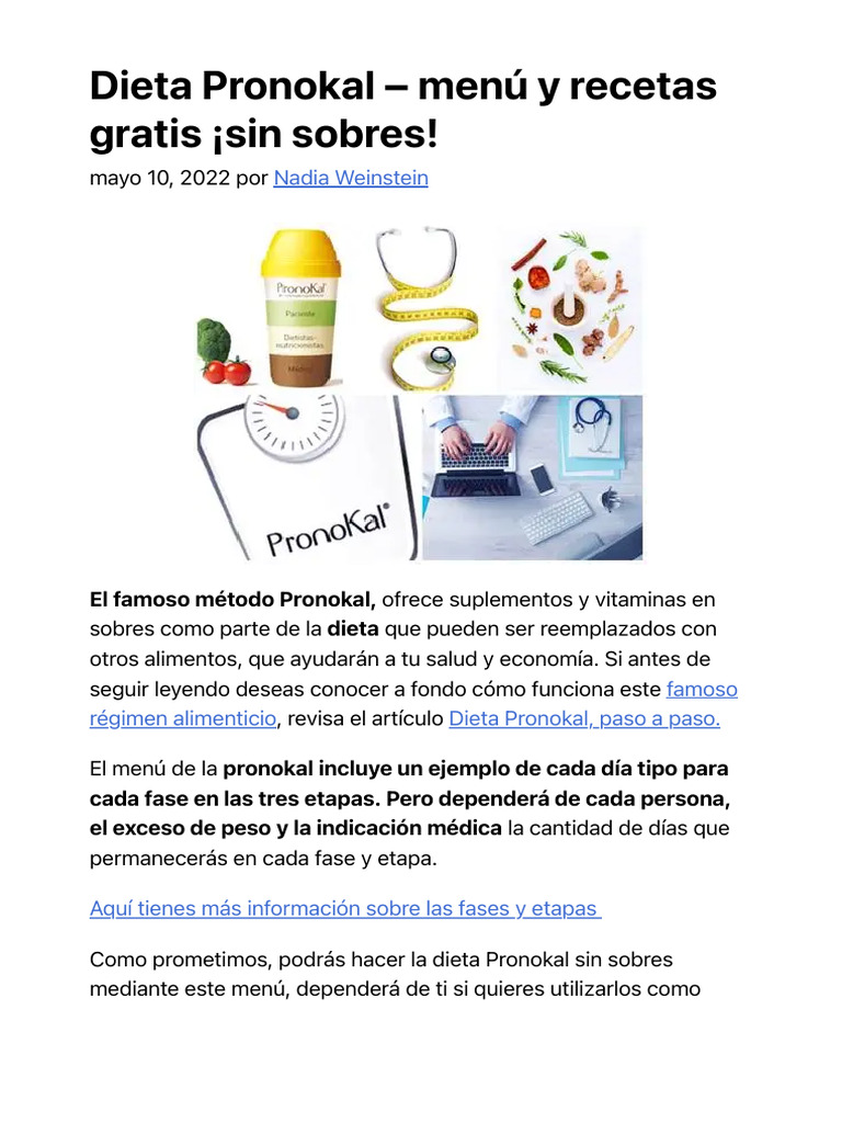Dieta Pronokal - Menú y Recetas Gratis Sin Sobres, para Adelgazar | PDF