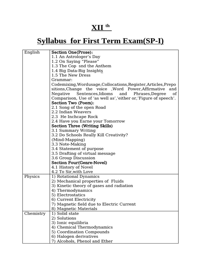 Syllabus - XII TH First Term 2023-24.docx... 25!09!2023 | PDF
