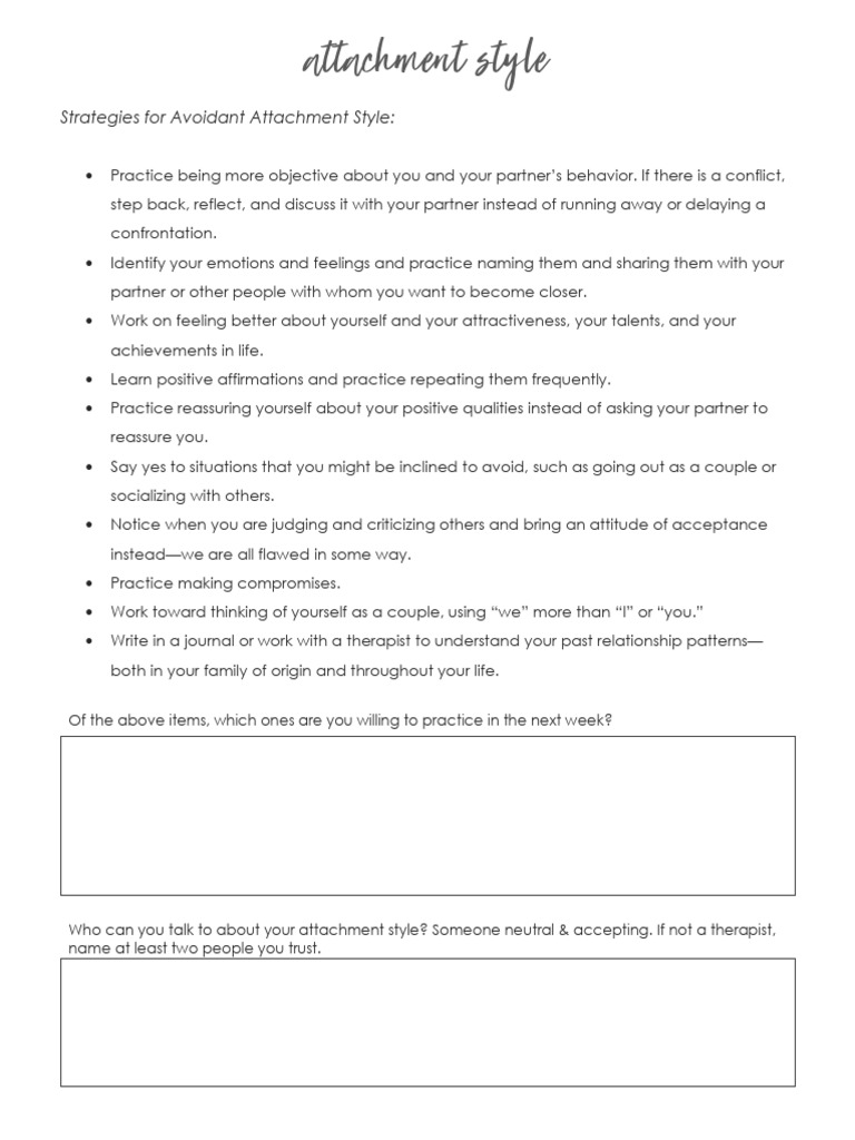 Avoidant Style Attachment Worksheet | PDF