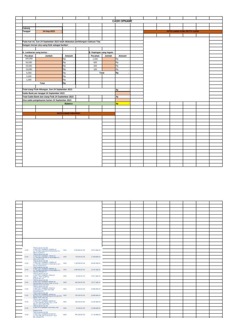 Contoh Form Cash Opname | PDF