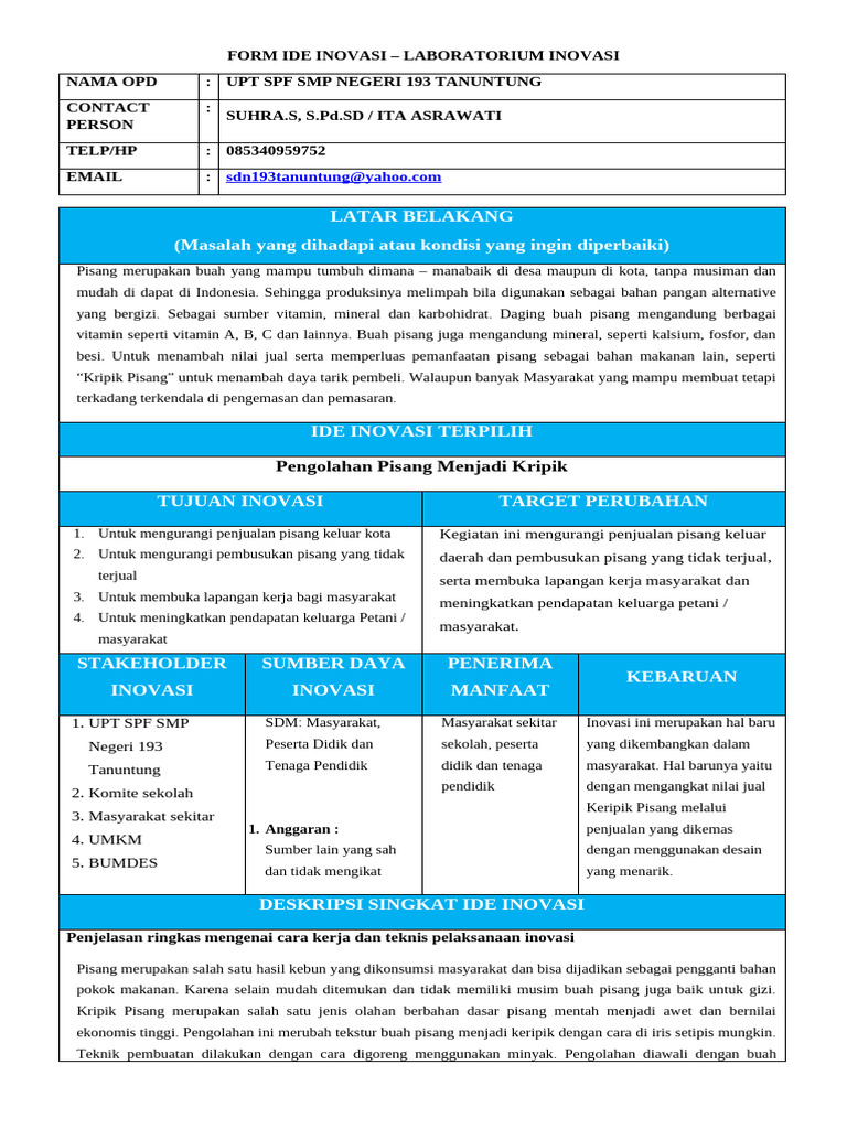 Form Ide Inovasi | PDF