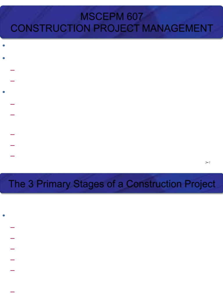 MSCEPM 607 - Construction Project Management - Lecture 3 | PDF