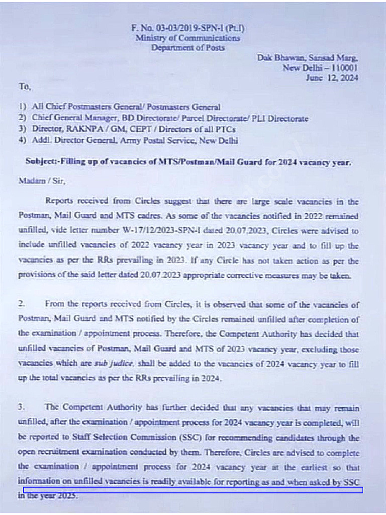 Postman Vacancy Notification | PDF