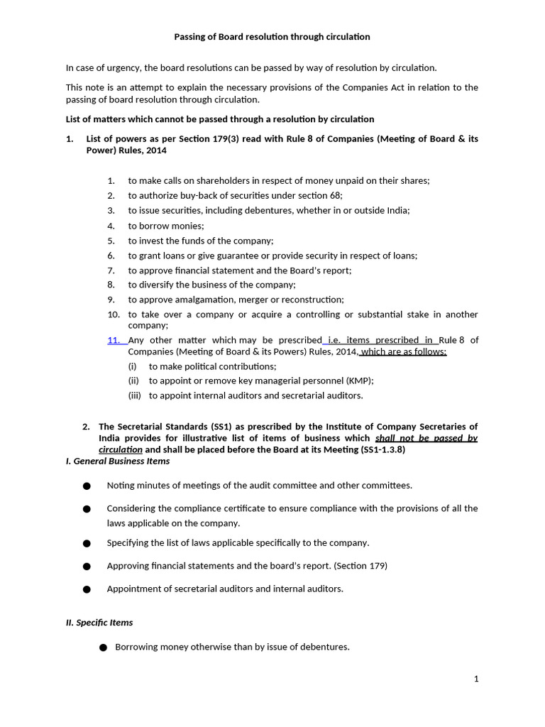 Passing of Resolution by Circulation | PDF