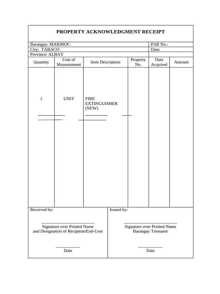 Property Acknowledge Receipt | PDF