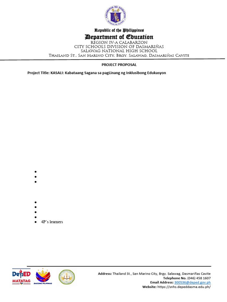 Salawag NHS Lsen Project Proposal | PDF