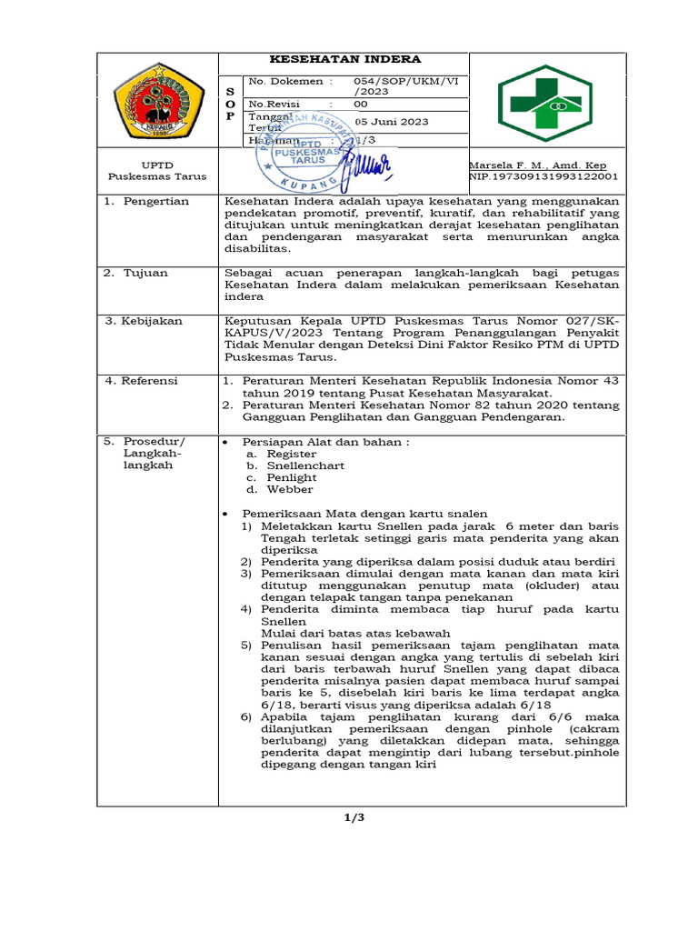 SOP Kesehatan Indera | PDF