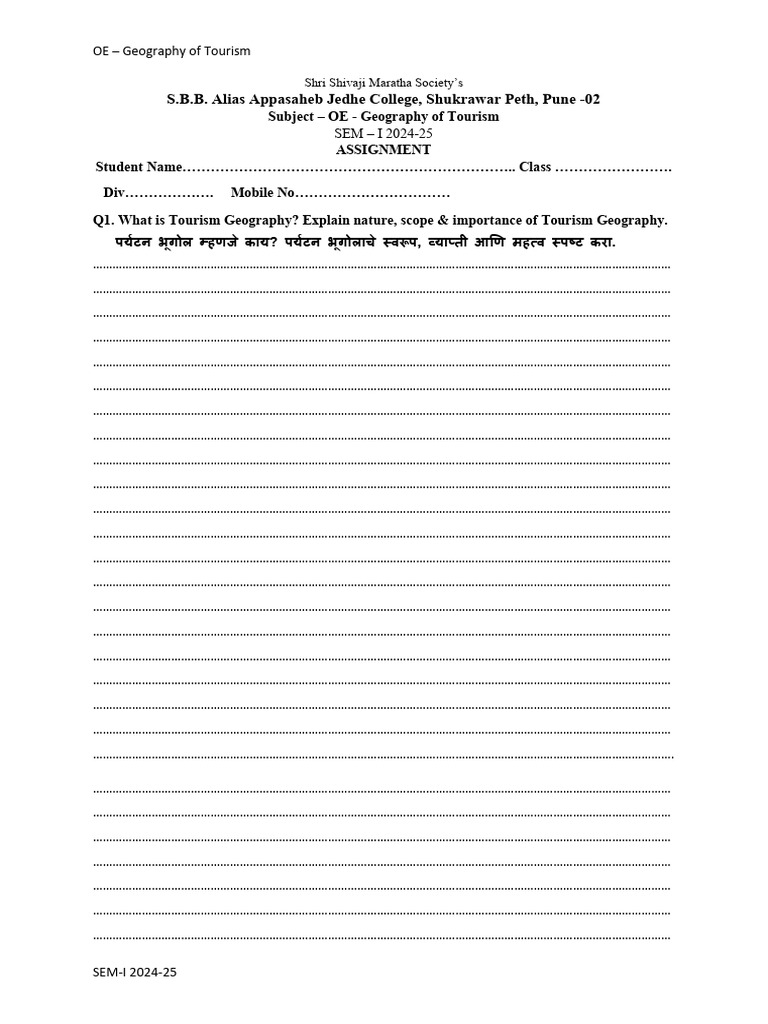 OE Geography Assignment SEM - I 24-25 | PDF