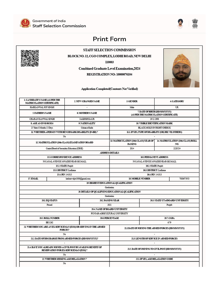 SSC CGL 2024 Application Form Details | PDF