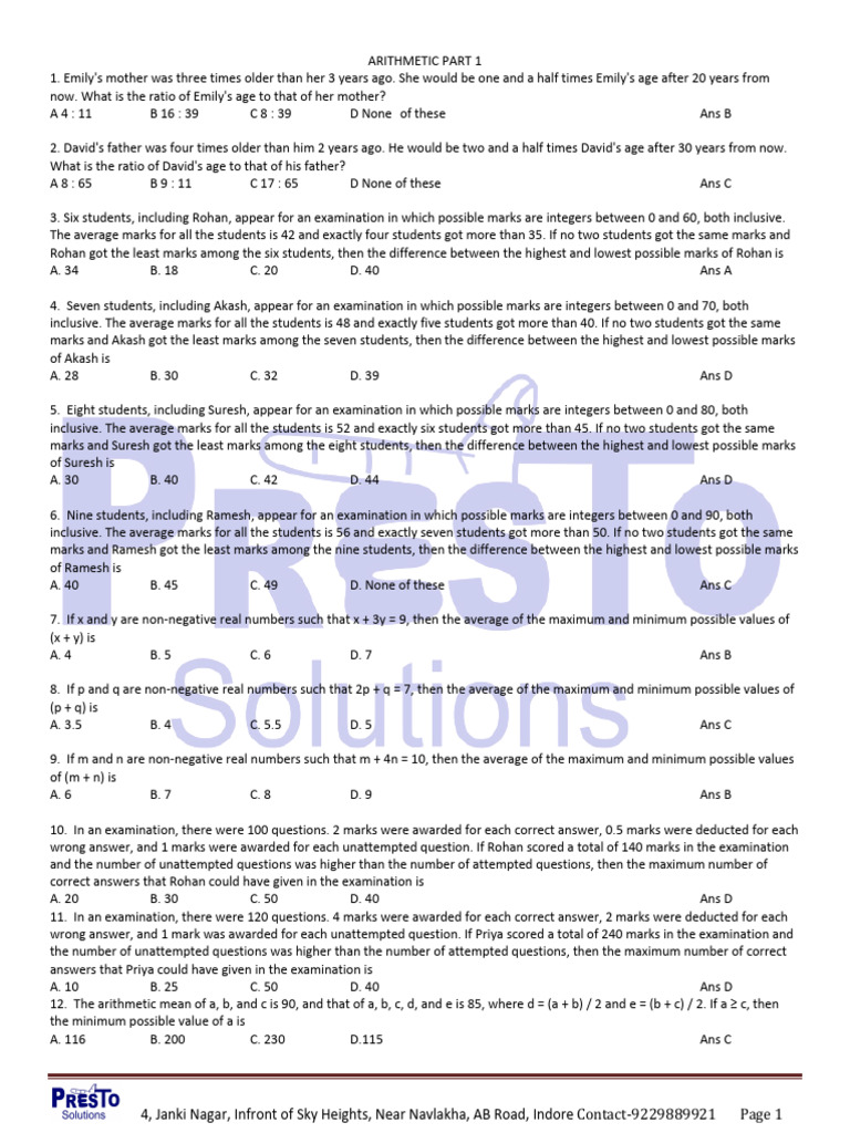 Quant Arithmetic Sheet | PDF