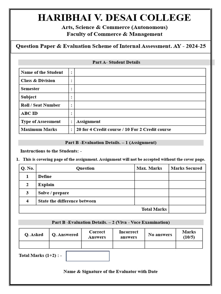 Internal Evaluation Format | PDF