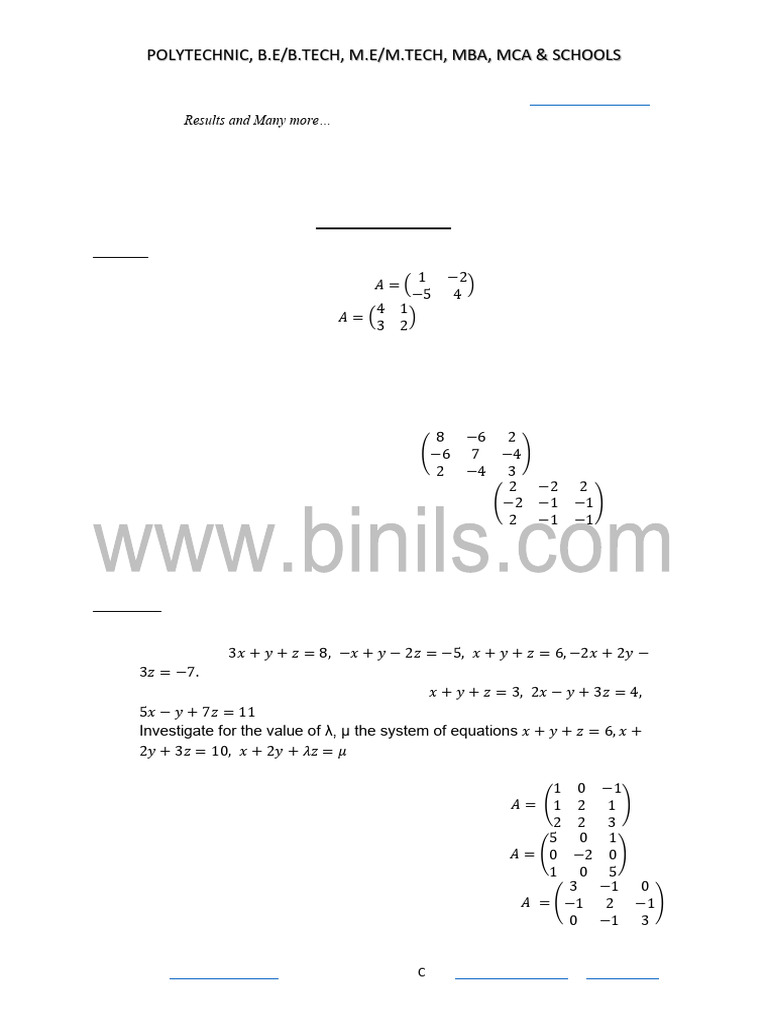 Ma3151 Matrixs and Calculus | PDF