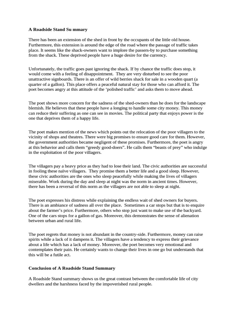 A Roadside Stand Summary | PDF