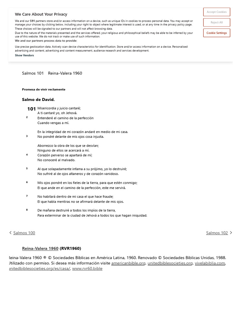 Salmos 101 RVR1960 - Promesa de Vivir Rectamente | PDF