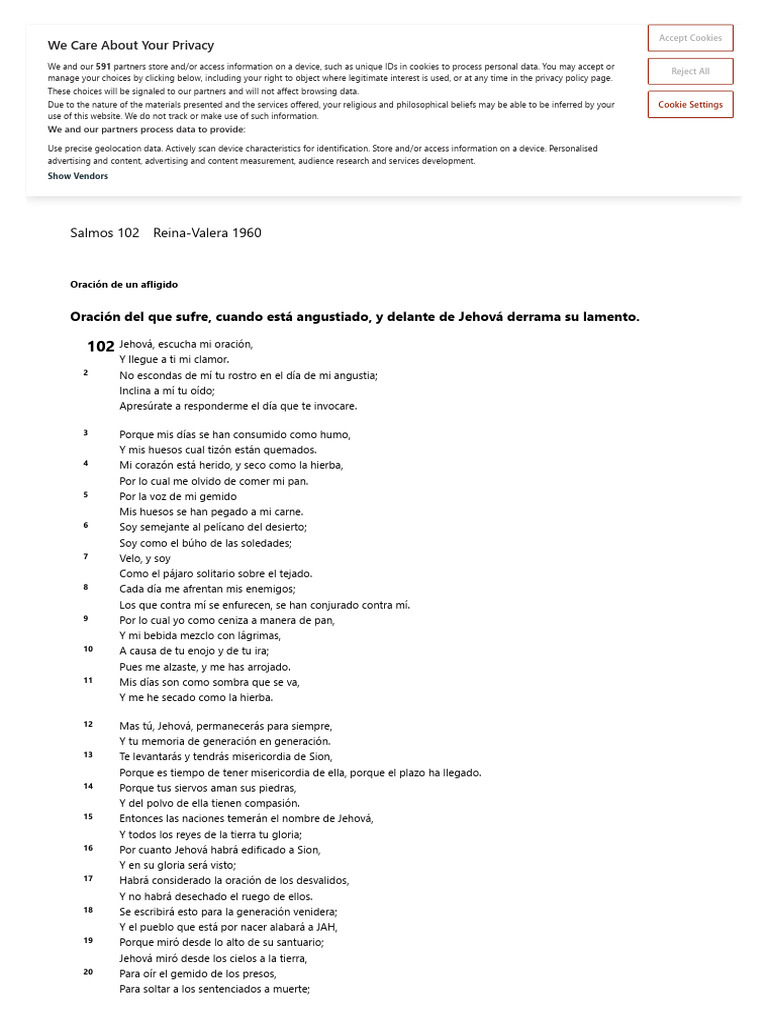 Salmos 102 RVR1960 - Oración de Un Afligido | PDF