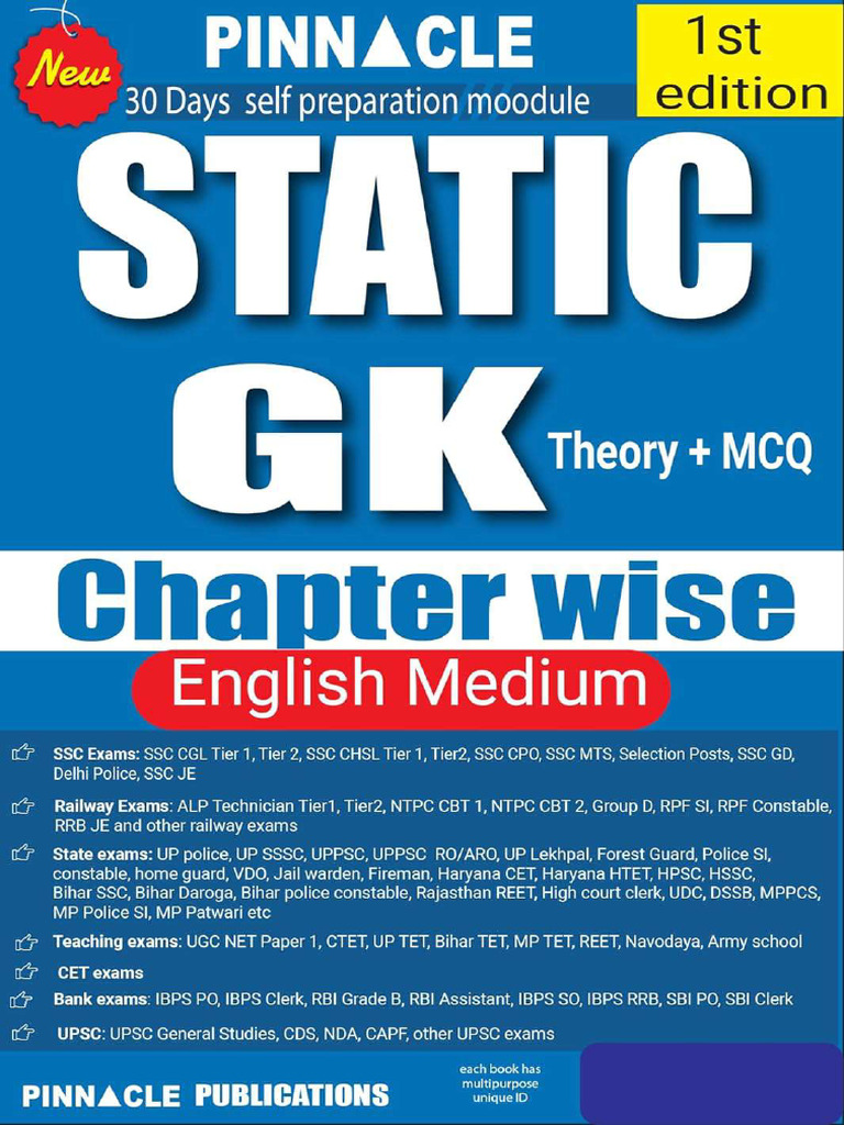 Static GK Theory MCQ by Pinnacle English Medium 2024 Edition | PDF