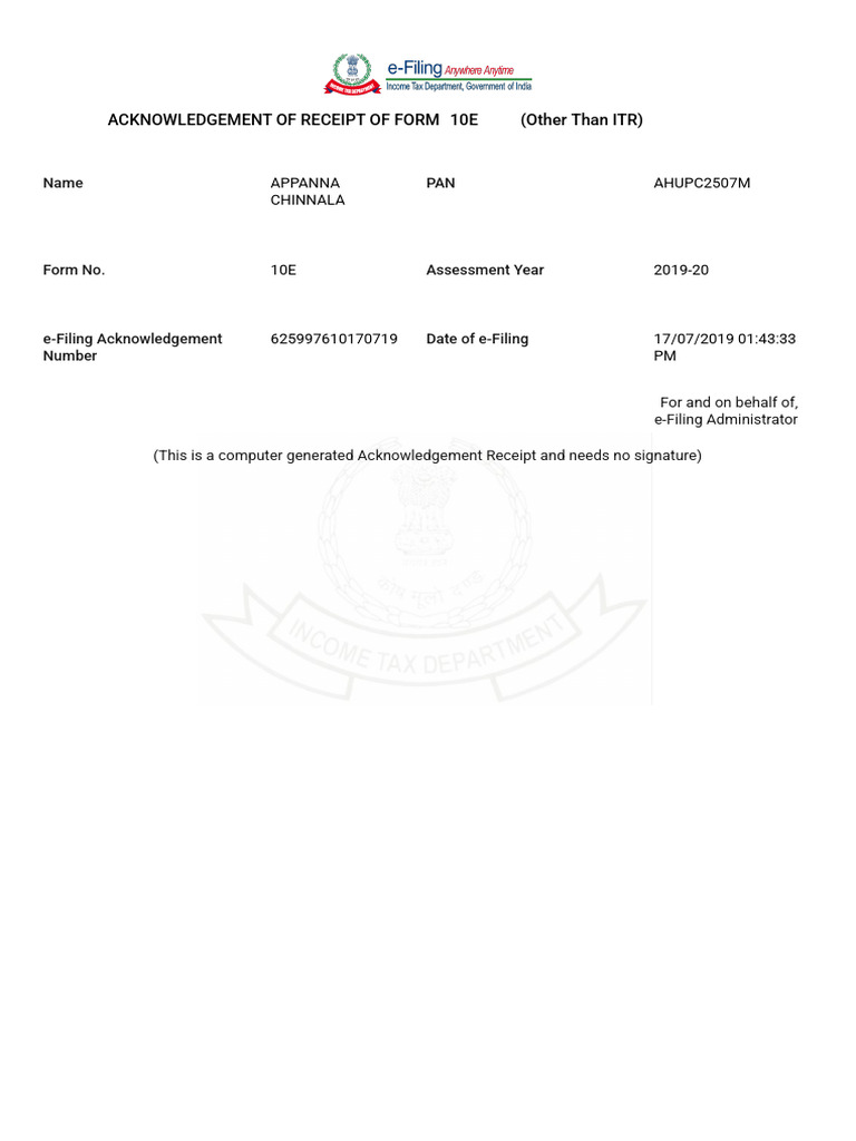 Form 10E - ARN | PDF