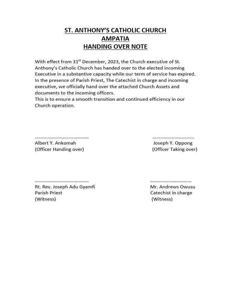 Hand Over Letter | PDF